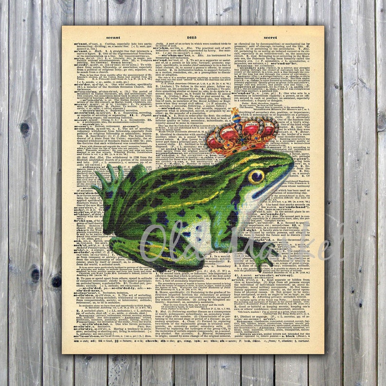 Frog With Crown on Vintage Dictionary Page Frog Dictionary - Etsy