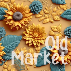 3d Sunflowers - 3d Flower Seamless Patterns - 16 Designs - 12x12in ...