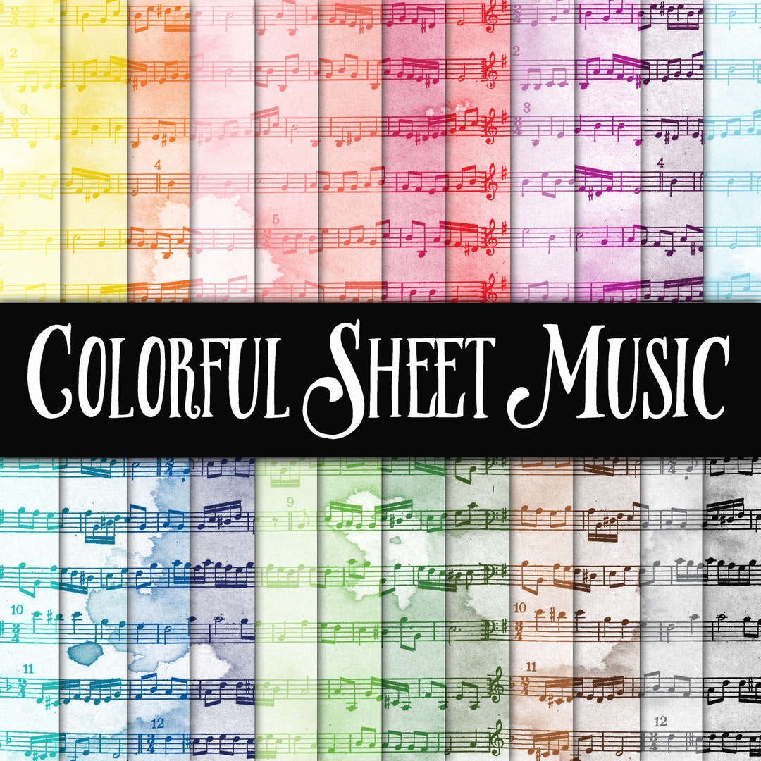 Colorful Sheet Music Digital Paper - Music Digital Backgrounds - 24 ...