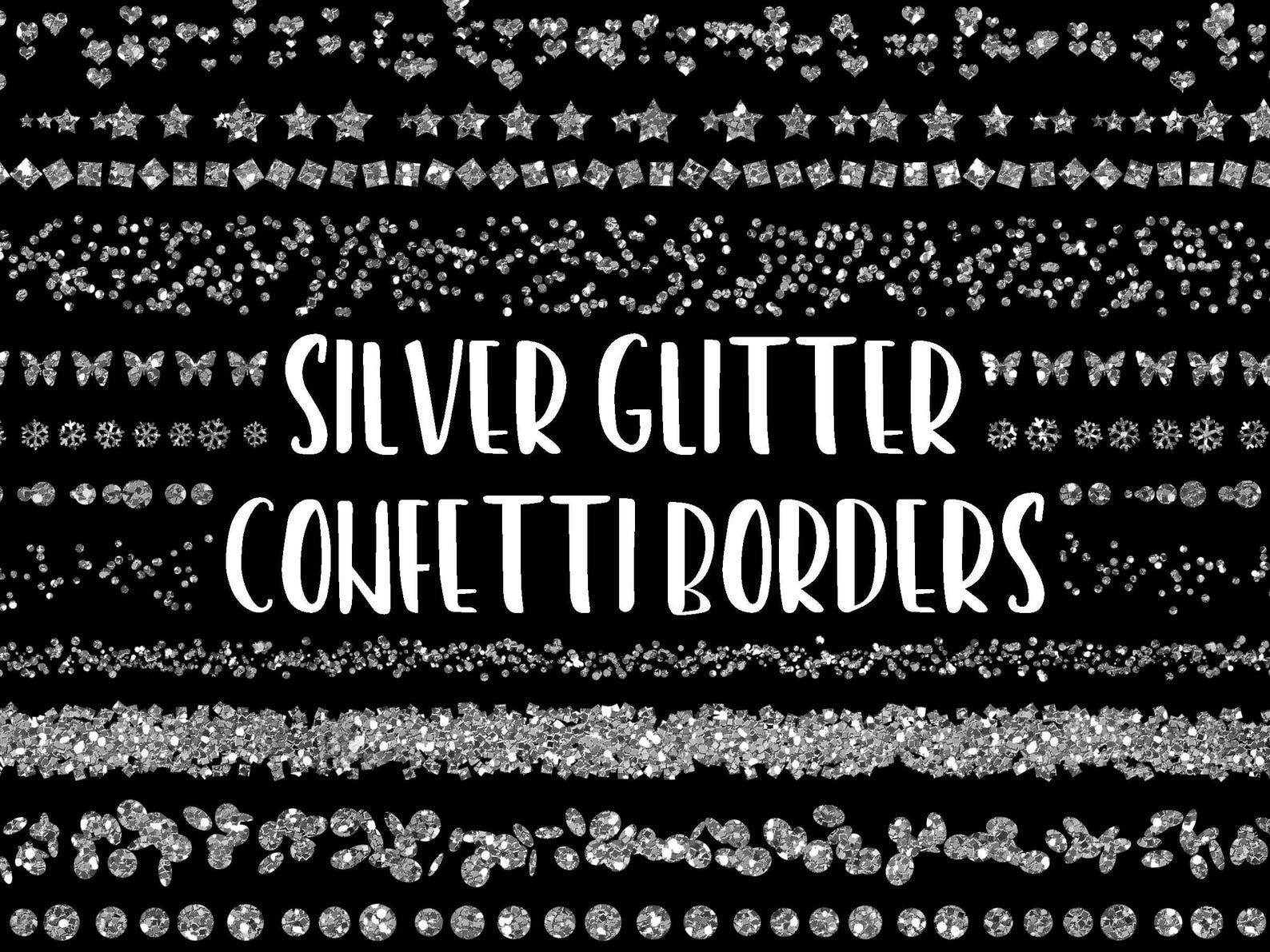 Silver Glitter Confetti Borders Glitter Confetti Clip Art - Etsy