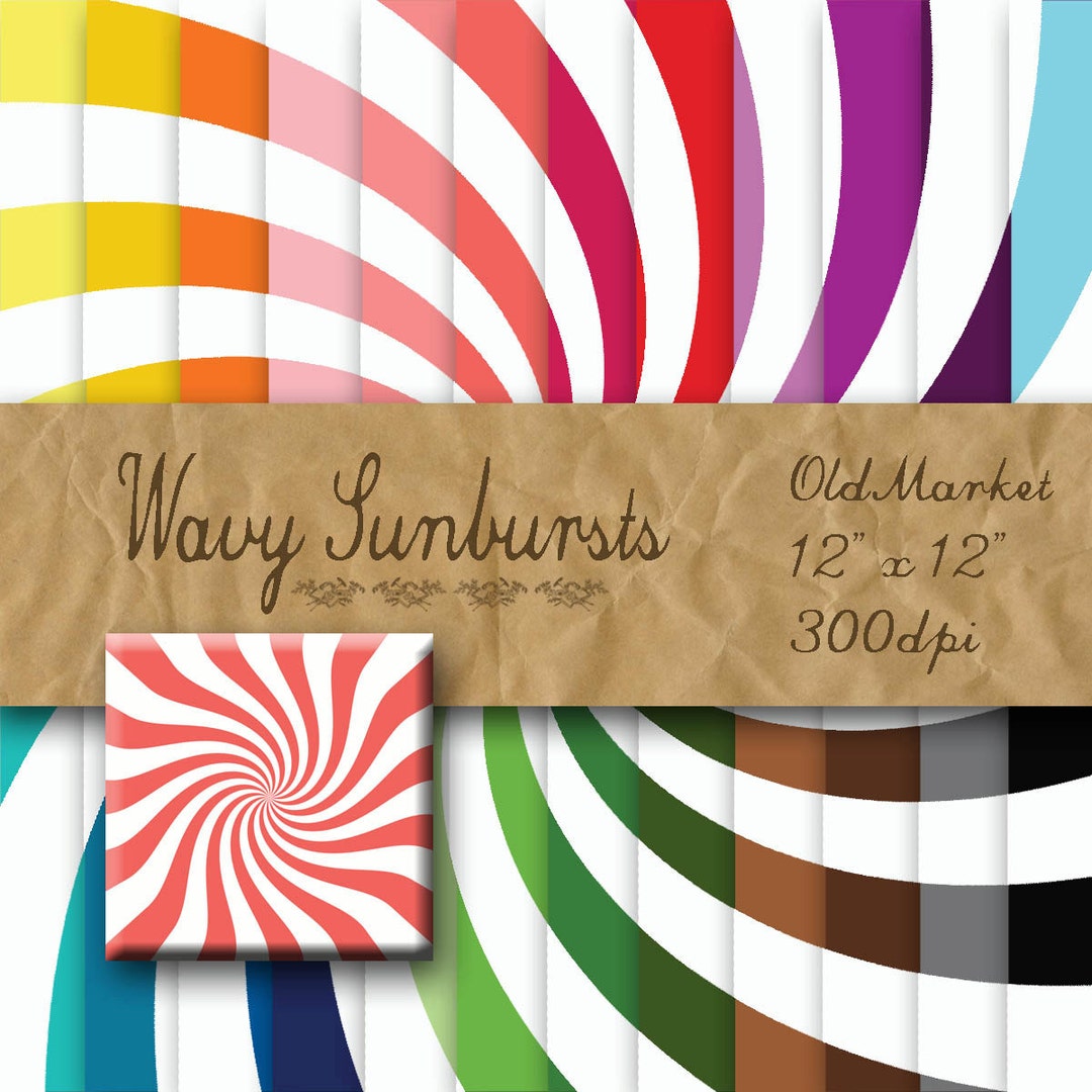 Wavy Sunbursts Digital Paper - Colorful Wavy Sunburst Backgrounds - 24 ...