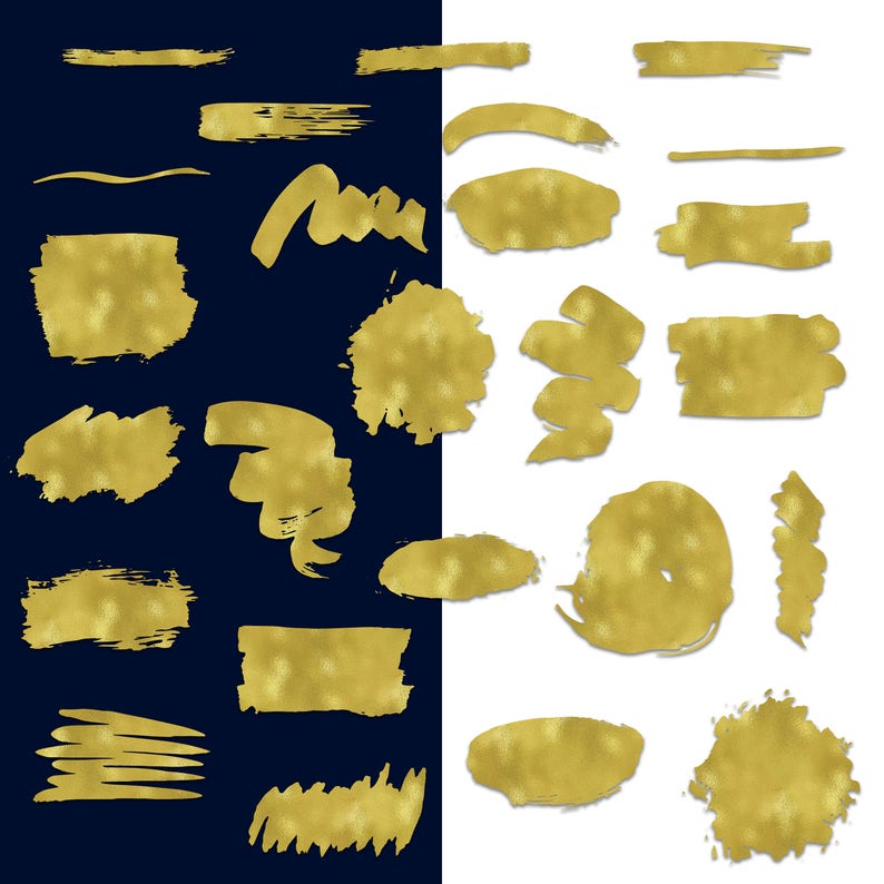 Gold Paint Strokes Clip Art Set - Gold Foil Paintbrush Strokes Clipart ...