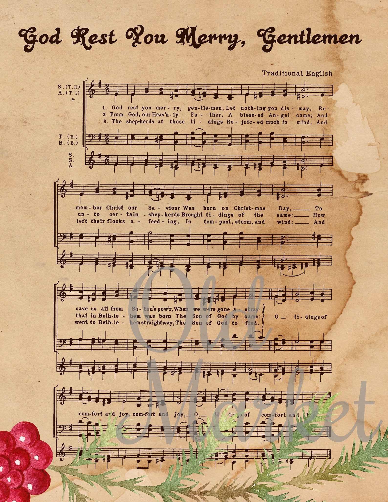 Vintage Christmas Music Digital Paper - Old Christmas Sheet Music ...