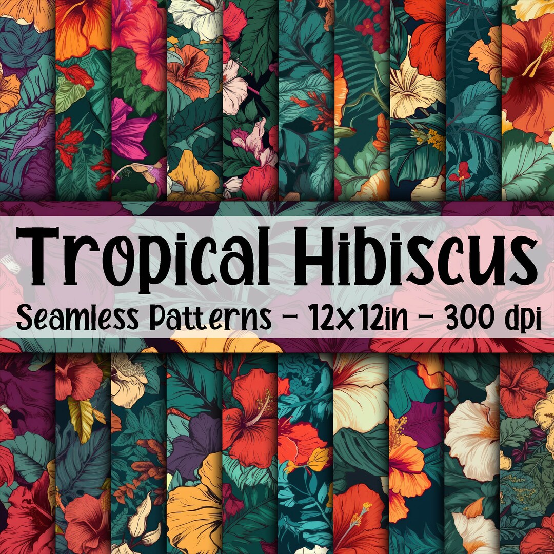 Tropical Hibiscus SEAMLESS Patterns - Hibiscus Digital Paper - 20 ...