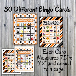 Halloween Bingo Printable PDF - 30 Different Cards - FULL Page Size ...