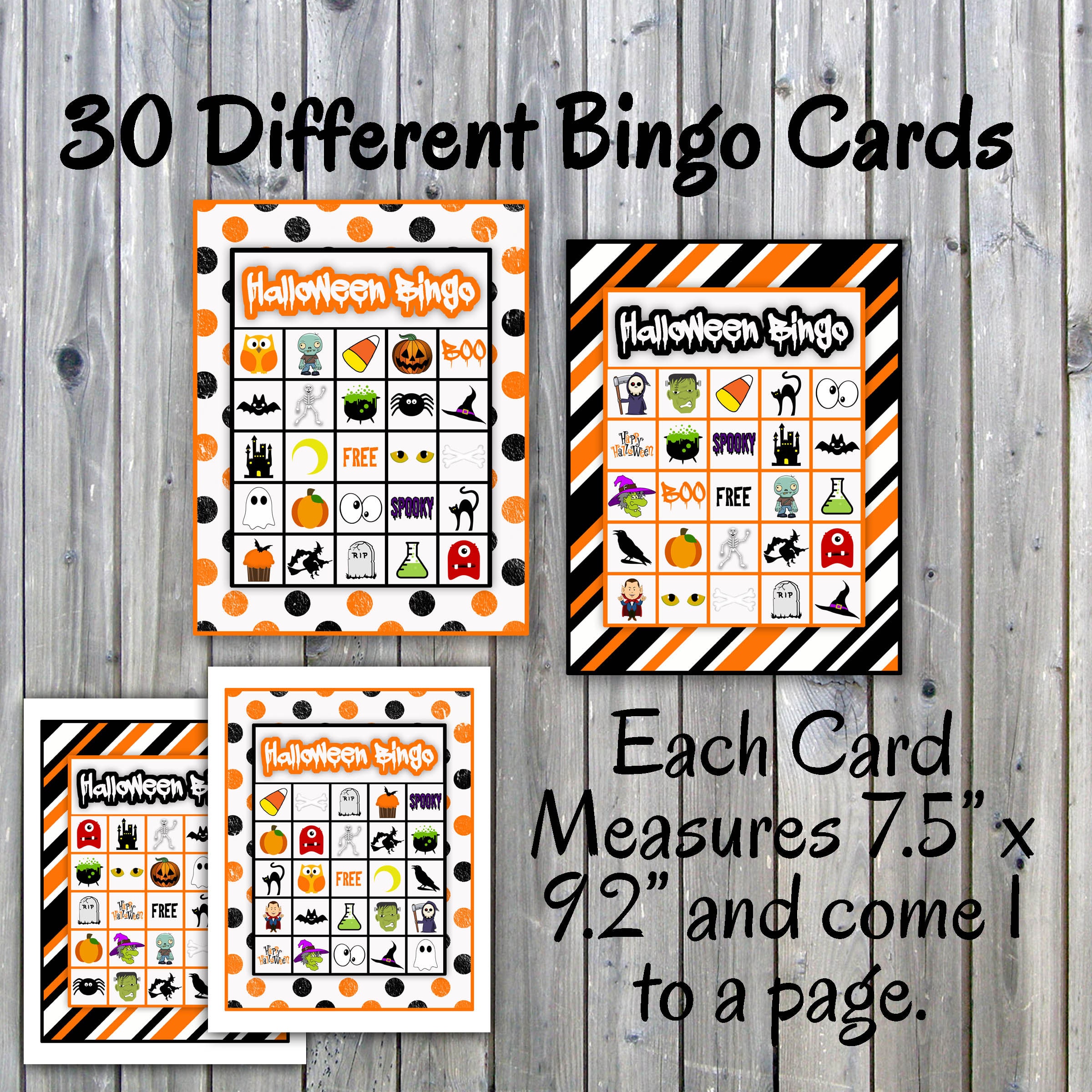 Halloween Bingo Printable PDF 30 Different Cards FULL Page - Etsy