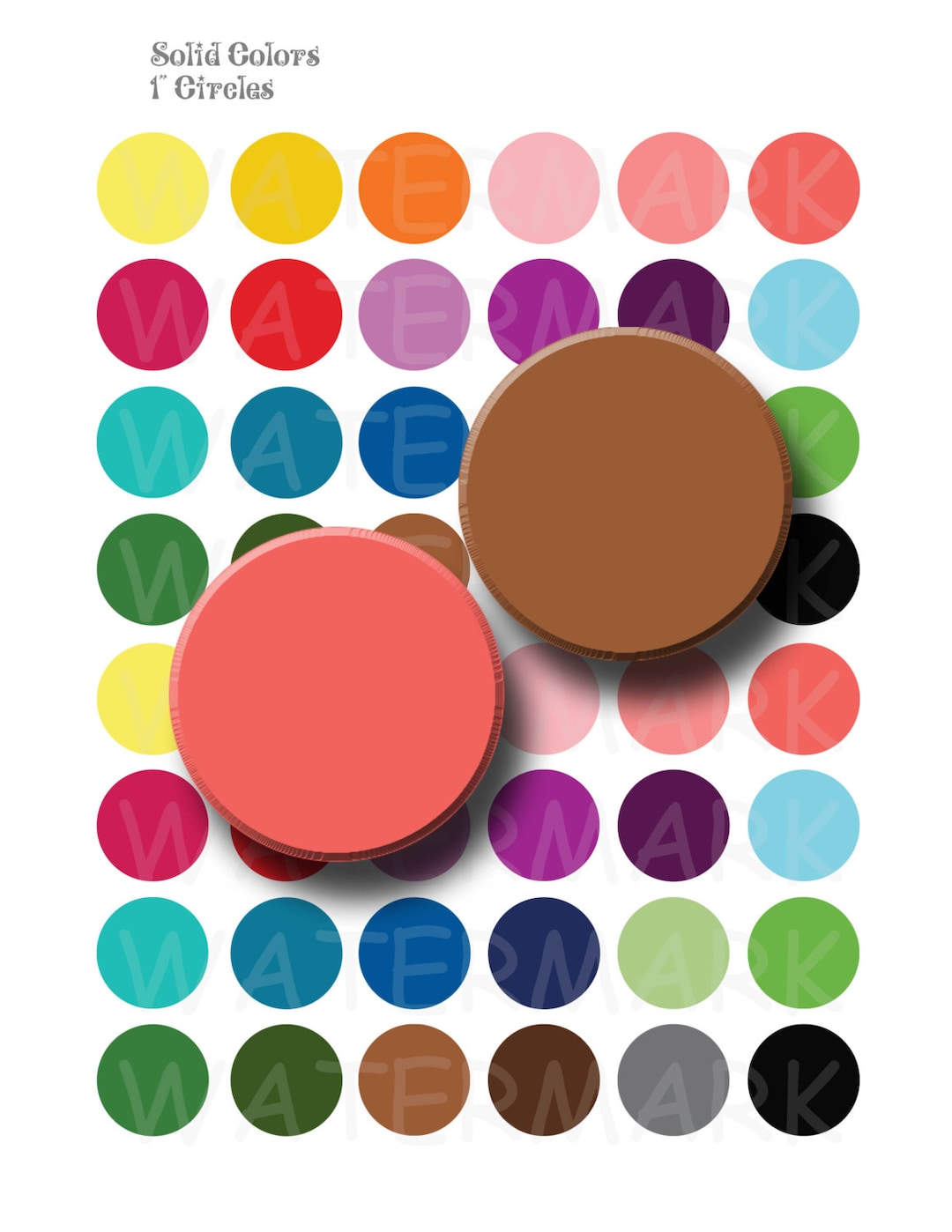 Solid Colors - Digital Collage Sheet - 1 Inch Round Circles - INSTANT ...
