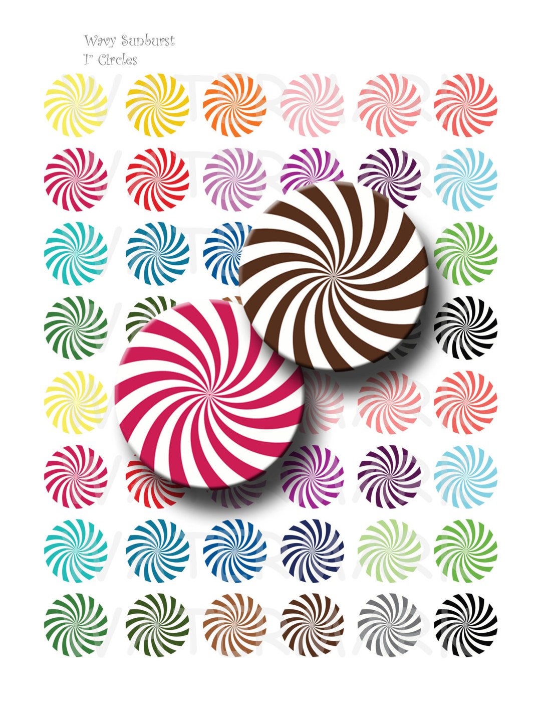 Wavy Sunburst Colors - Digital Collage Sheet - 1 Inch Round Circles ...