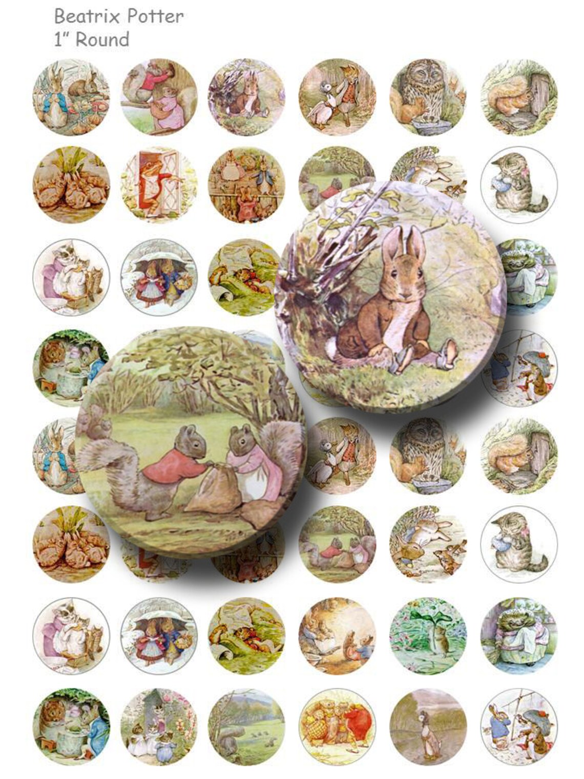 Beatrix Potter Illustrations - Digital Collage Sheet - 1 Inch Round ...