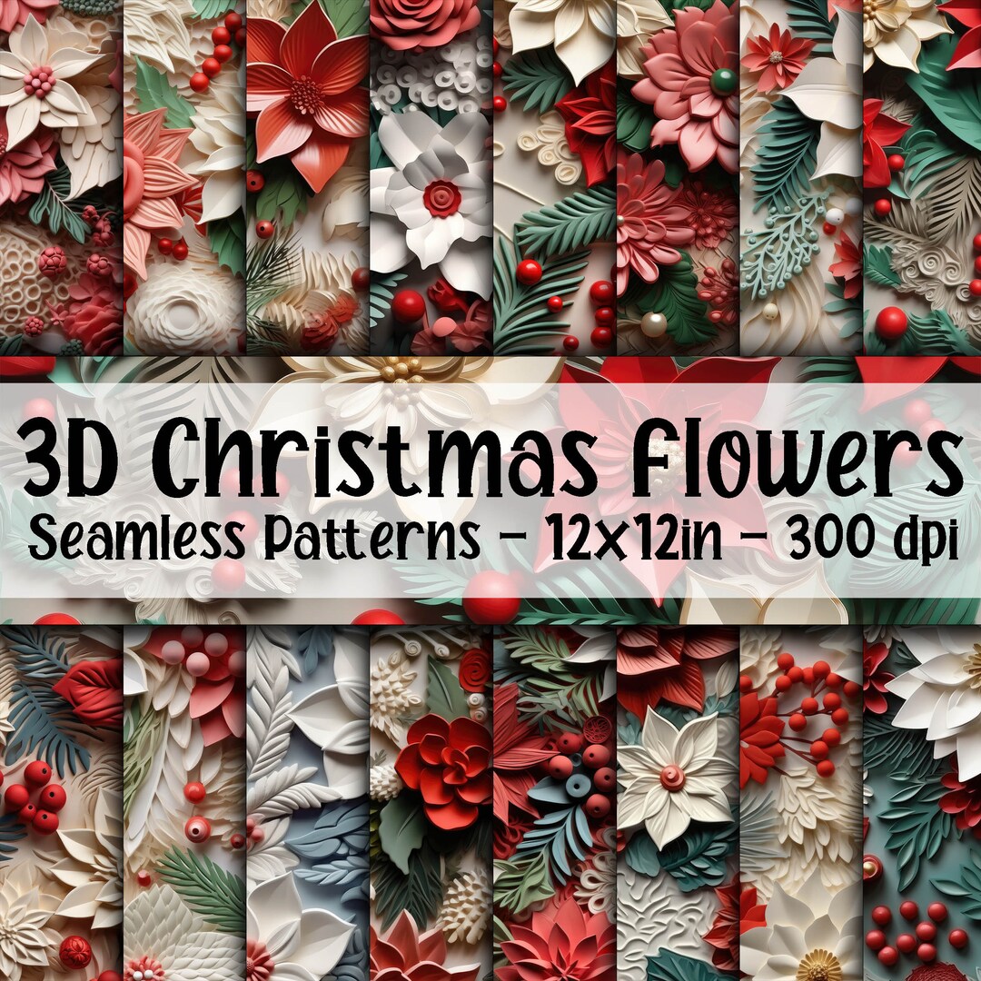 3d Christmas Flowers - 3d Floral Seamless Patterns - 16 Designs ...