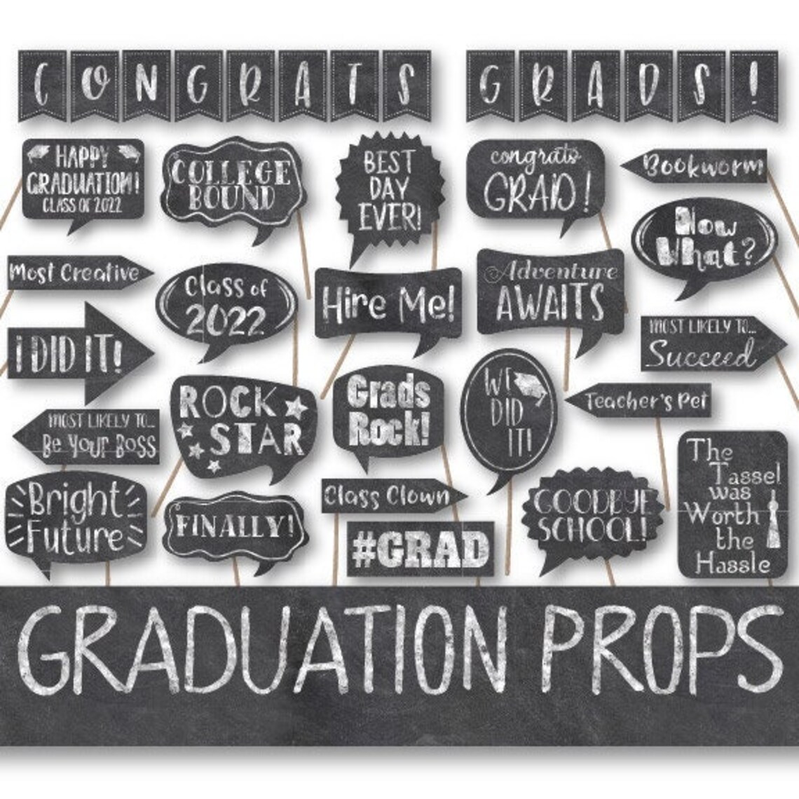 Graduation Photo Booth Props and Decorations Printable 2022 - Etsy