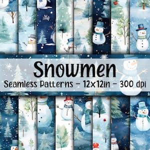 Watercolor Snowmen SEAMLESS Patterns Christmas Digital Paper 16 Designs ...