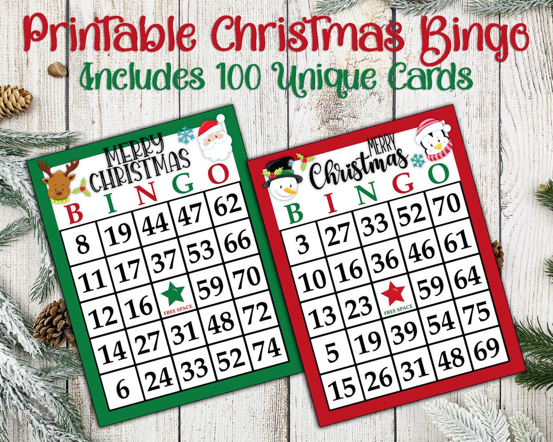 Christmas Bingo Printable PDF 100 Different Cards FULL - Etsy