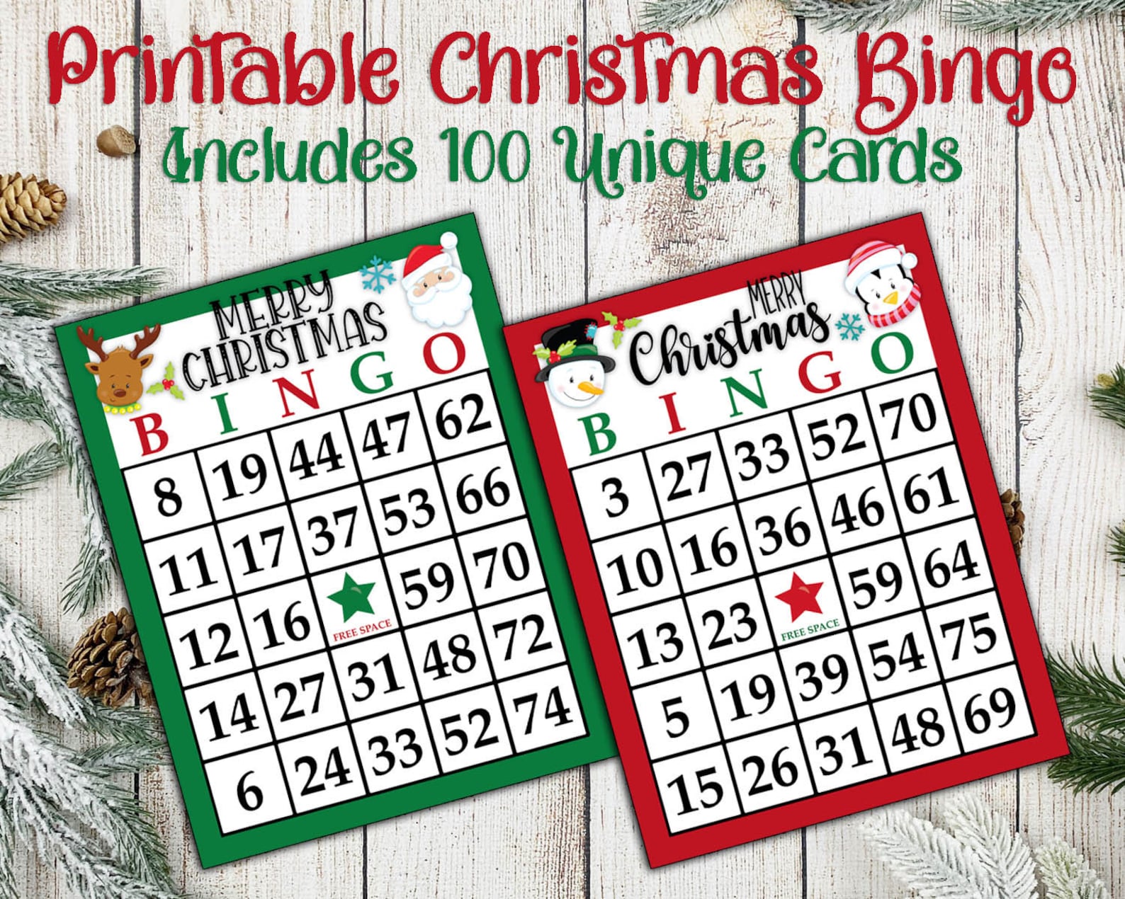 Christmas Bingo Printable PDF 100 Different Cards FULL - Etsy