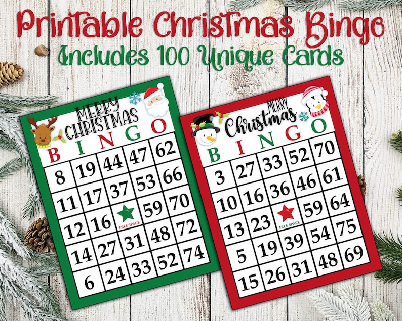 Christmas Bingo Printable PDF 100 Different Cards FULL - Etsy