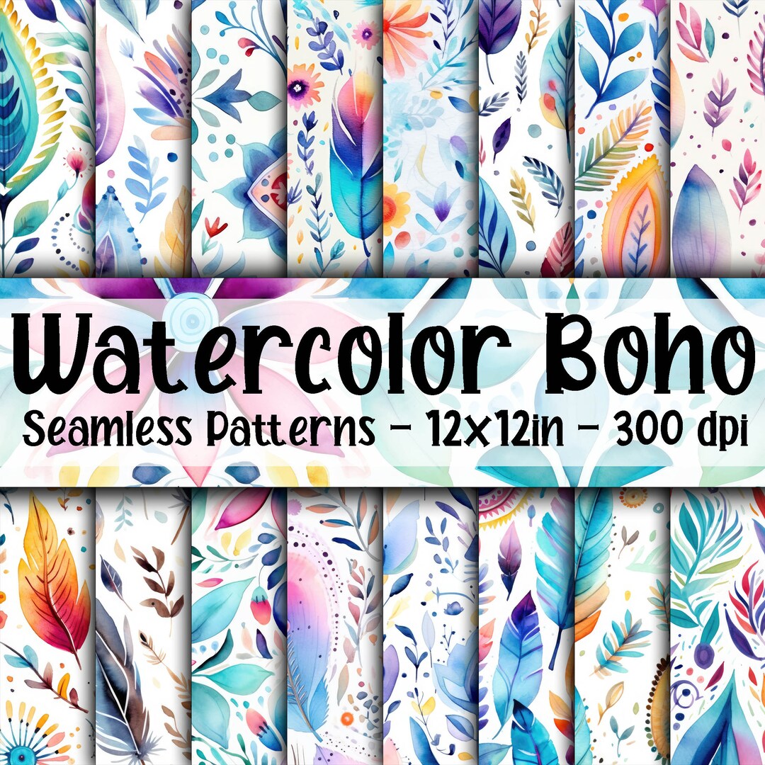Watercolor Boho SEAMLESS Patterns - Boho Digital Paper - 16 Designs ...