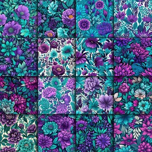Purple and Teal Floral SEAMLESS Patterns - Purple and Teal Flowers ...