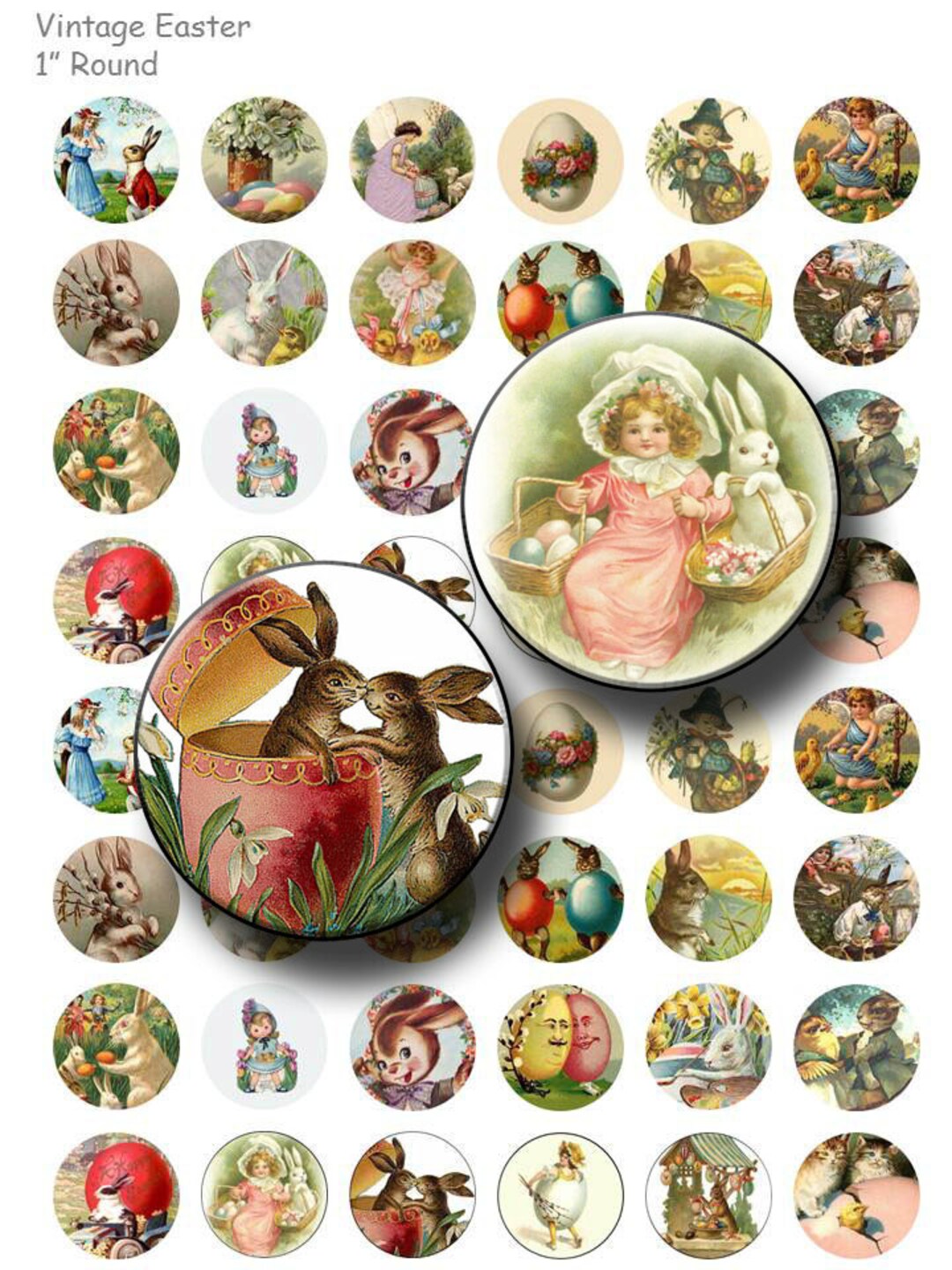 Vintage Easter - Digital Collage Sheet - 1 Inch Round Circles - INSTANT ...