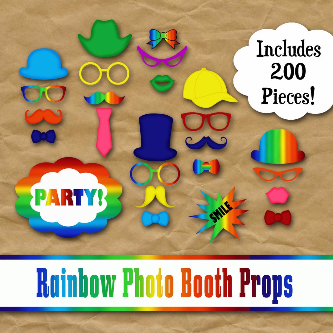 Rainbow Photo Booth Prop and Decoration Set - Printable - Includes 200 ...