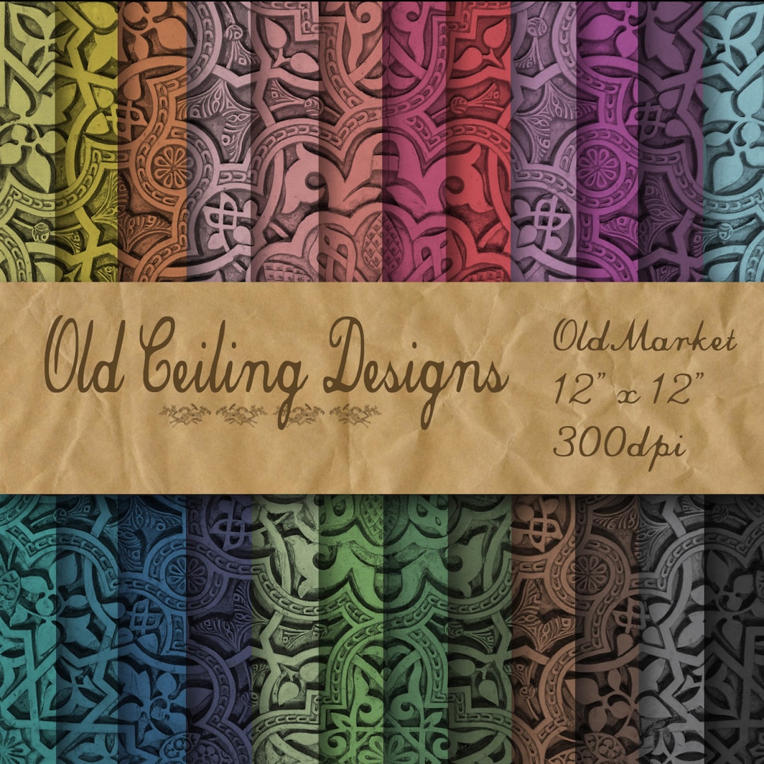 Old Ceiling Designs Digital Paper - Ceiling Textures - 24 Colors - 12in ...