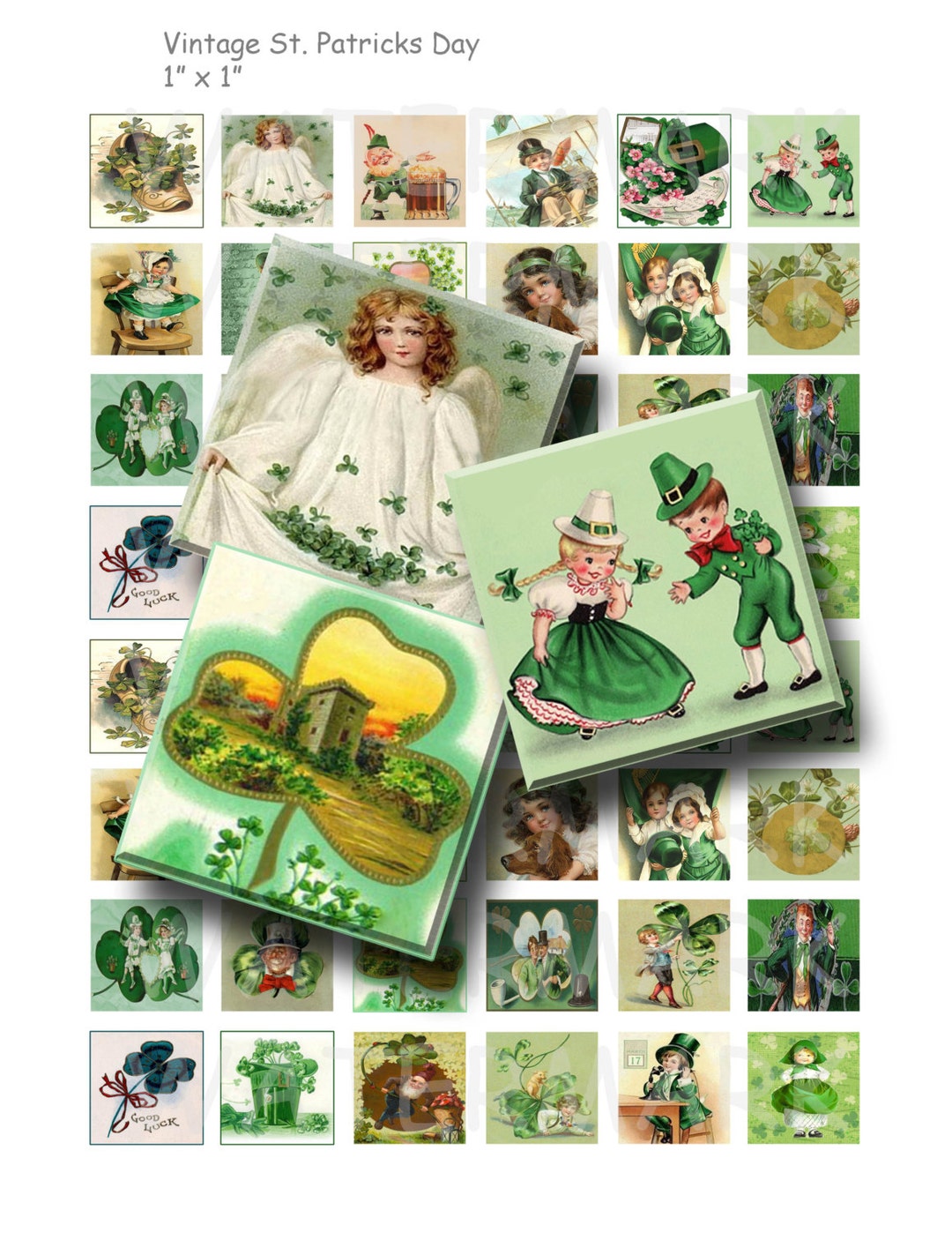 Vintage St Patricks Day - Digital Collage Sheet - 1 Inch (1 X 1 ...