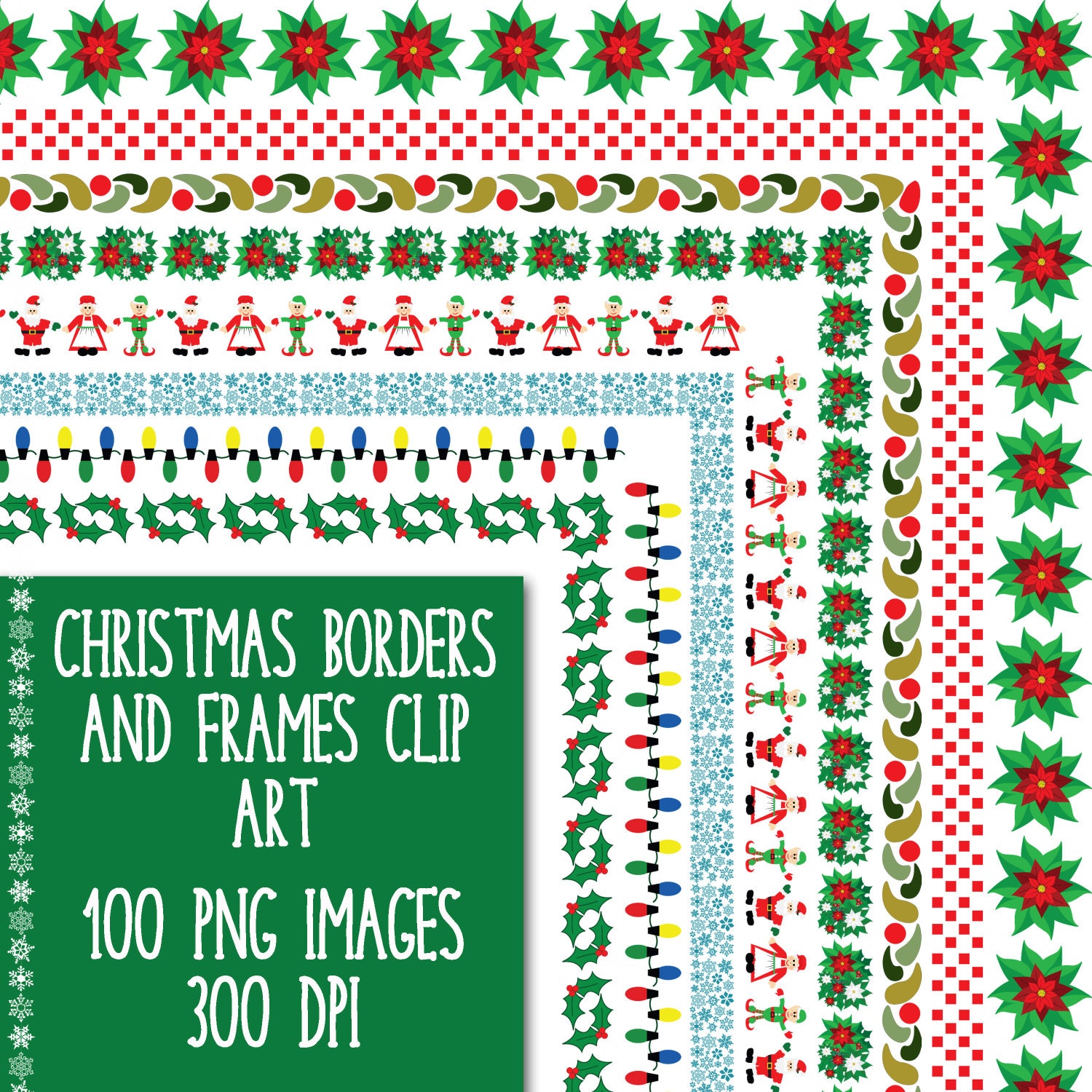 Christmas Borders and Frames Clip Art 100 Digital Christmas - Etsy