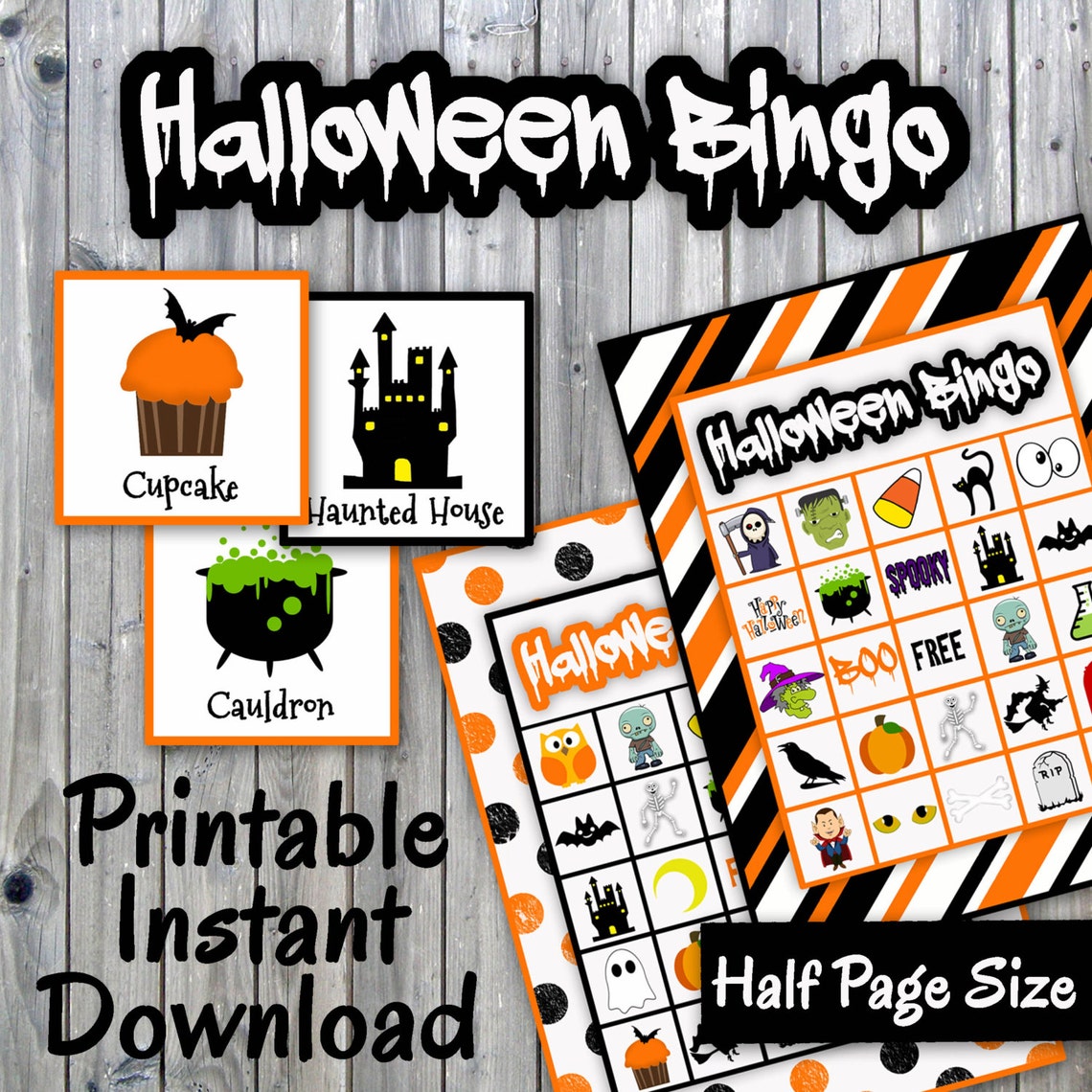Halloween Bingo Printable PDF 30 Different Cards Half Page - Etsy