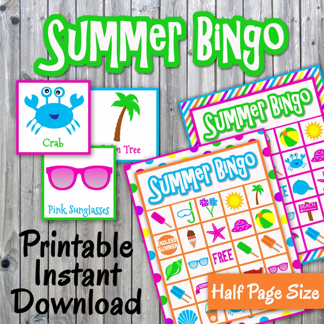Summer Bingo Printable PDF - 30 Different Cards - Half Page Size ...