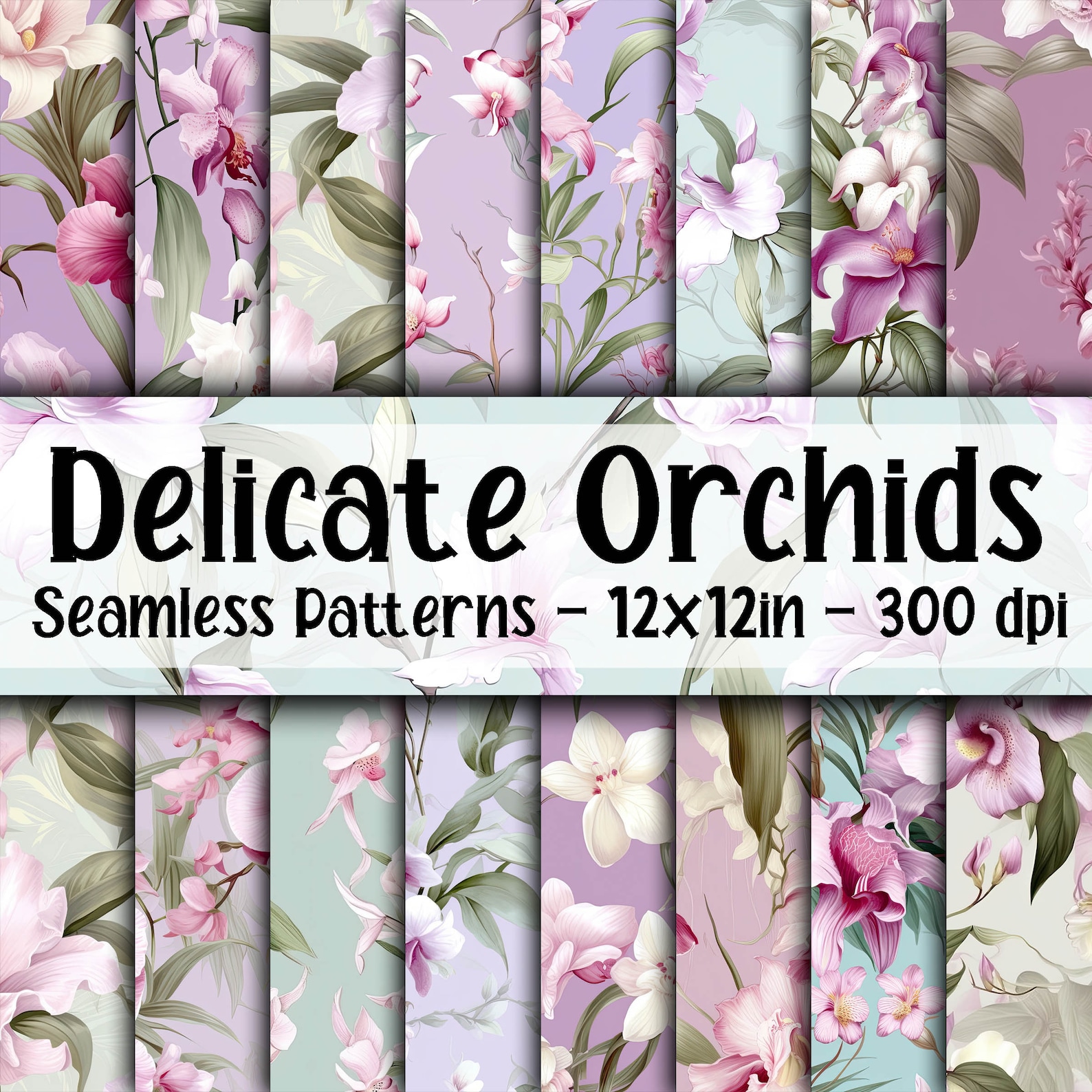 Delicate Orchids SEAMLESS Patterns - Purple Orchids Digital Paper - 16 ...