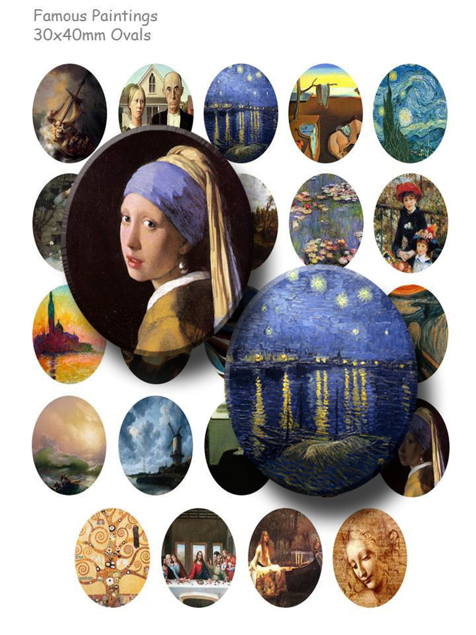 Famous Paintings Digital Collage Sheet 30x40mm Ovals - Etsy