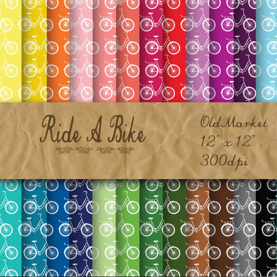 Ride A Bike Digital Paper Scrapbook Paper Pack 24 Colors - Etsy