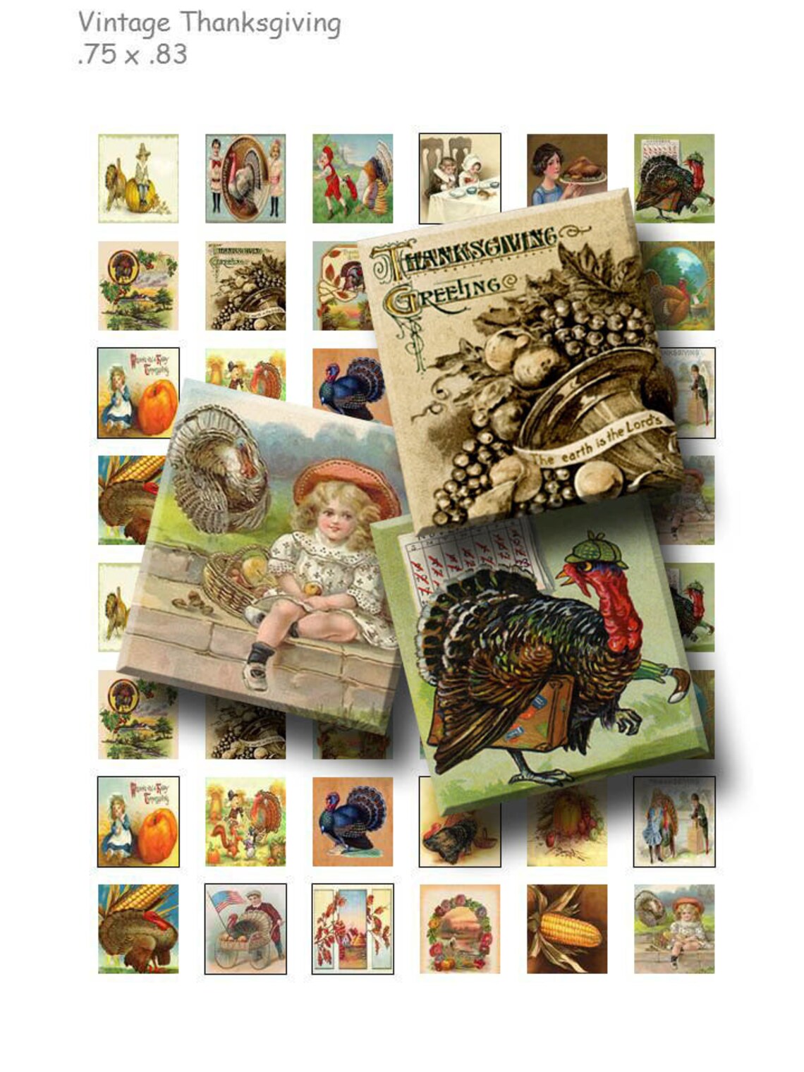 Vintage Thanksgiving - Digital Collage Sheet - .75 X .83 Scrabble Size ...