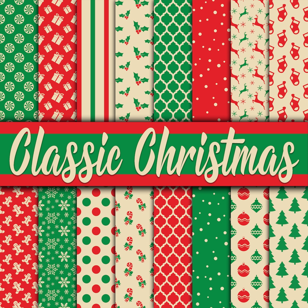 Classic Christmas Digital Paper - Retro Red and Green Christmas ...