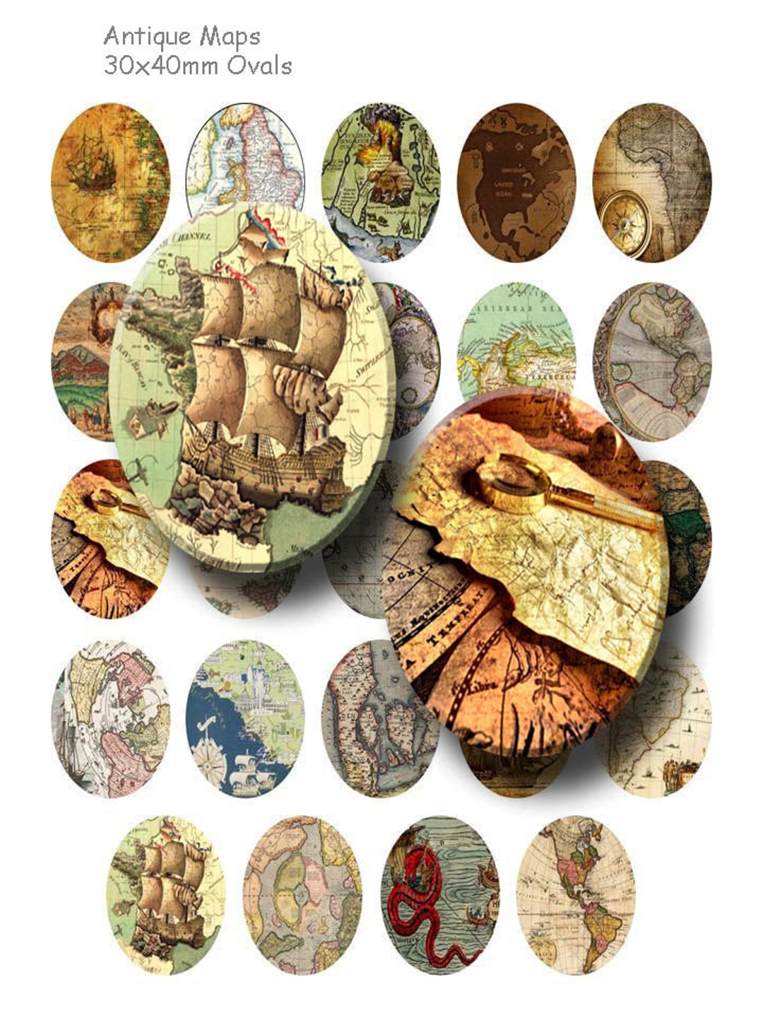 Antique Maps - Digital Collage Sheet - 30x40mm Ovals - INSTANT DOWNLOAD ...