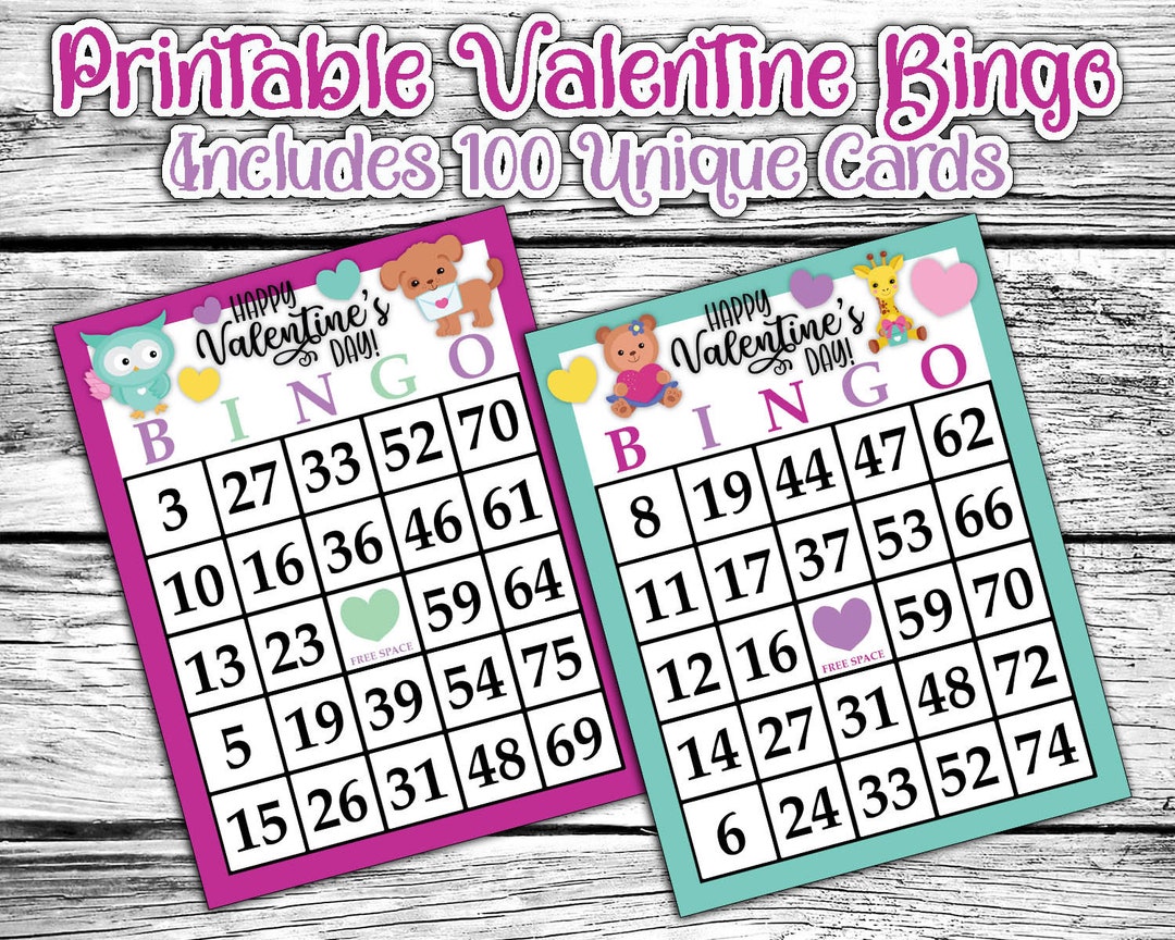 Valentine Bingo Printable PDF - 100 Different Cards - FULL PAGE - Party ...