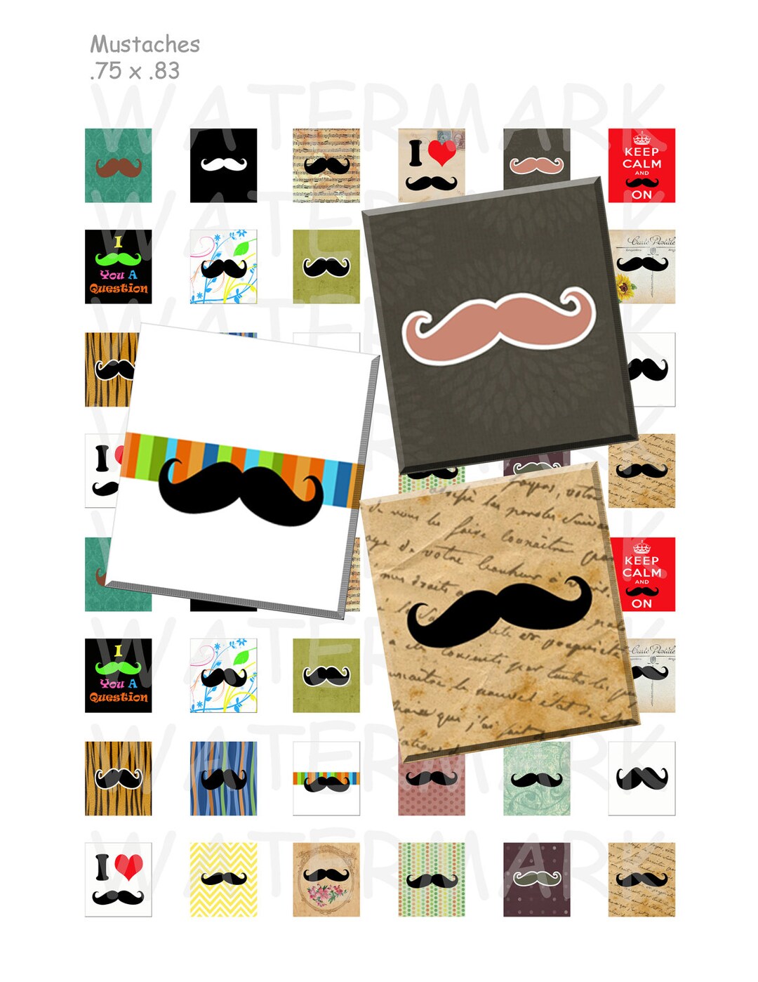 Mustaches - Digital Collage Sheet - .75 X .83 Scrabble Size - INSTANT ...