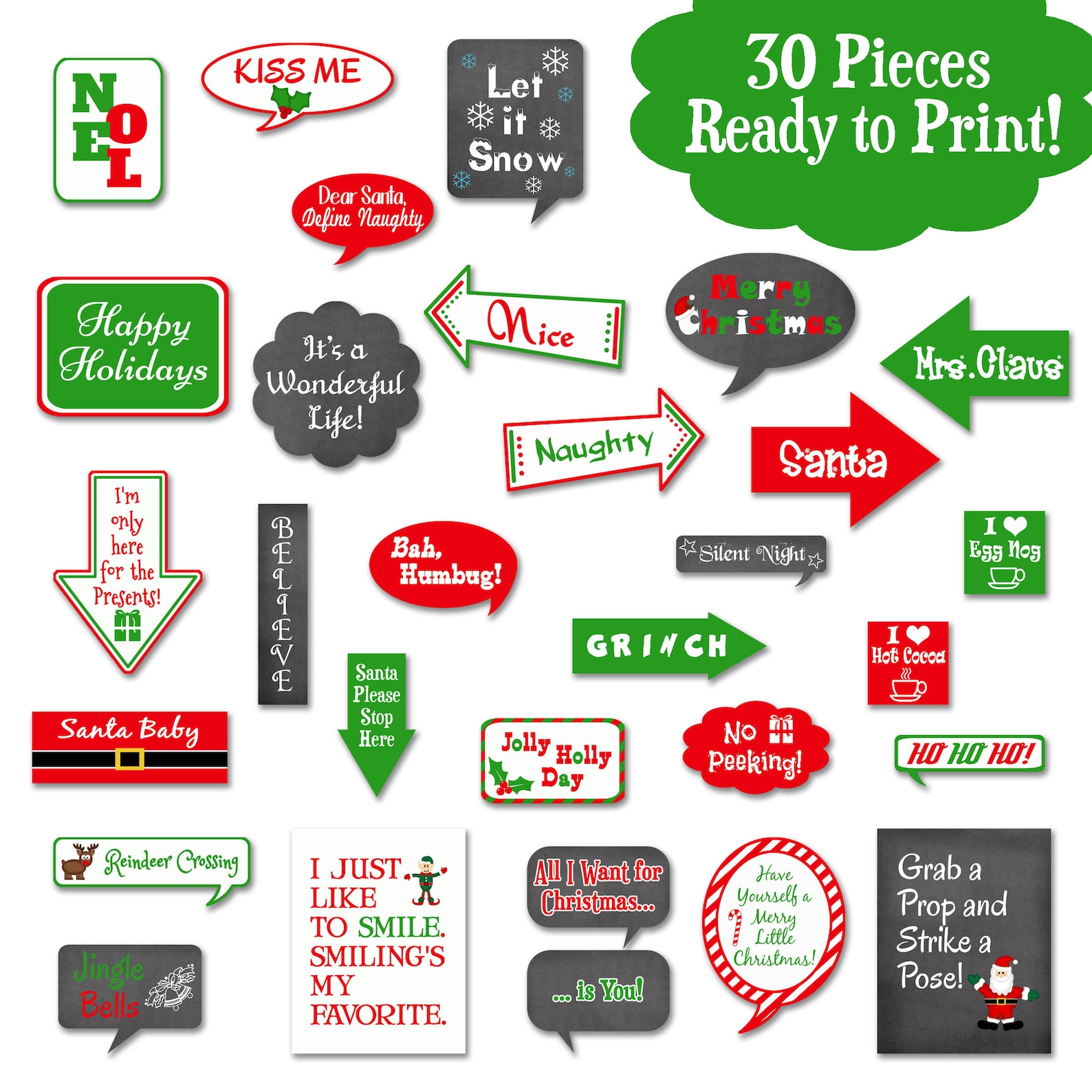 Christmas Signs Photo Booth Props Printable Includes 30 - Etsy