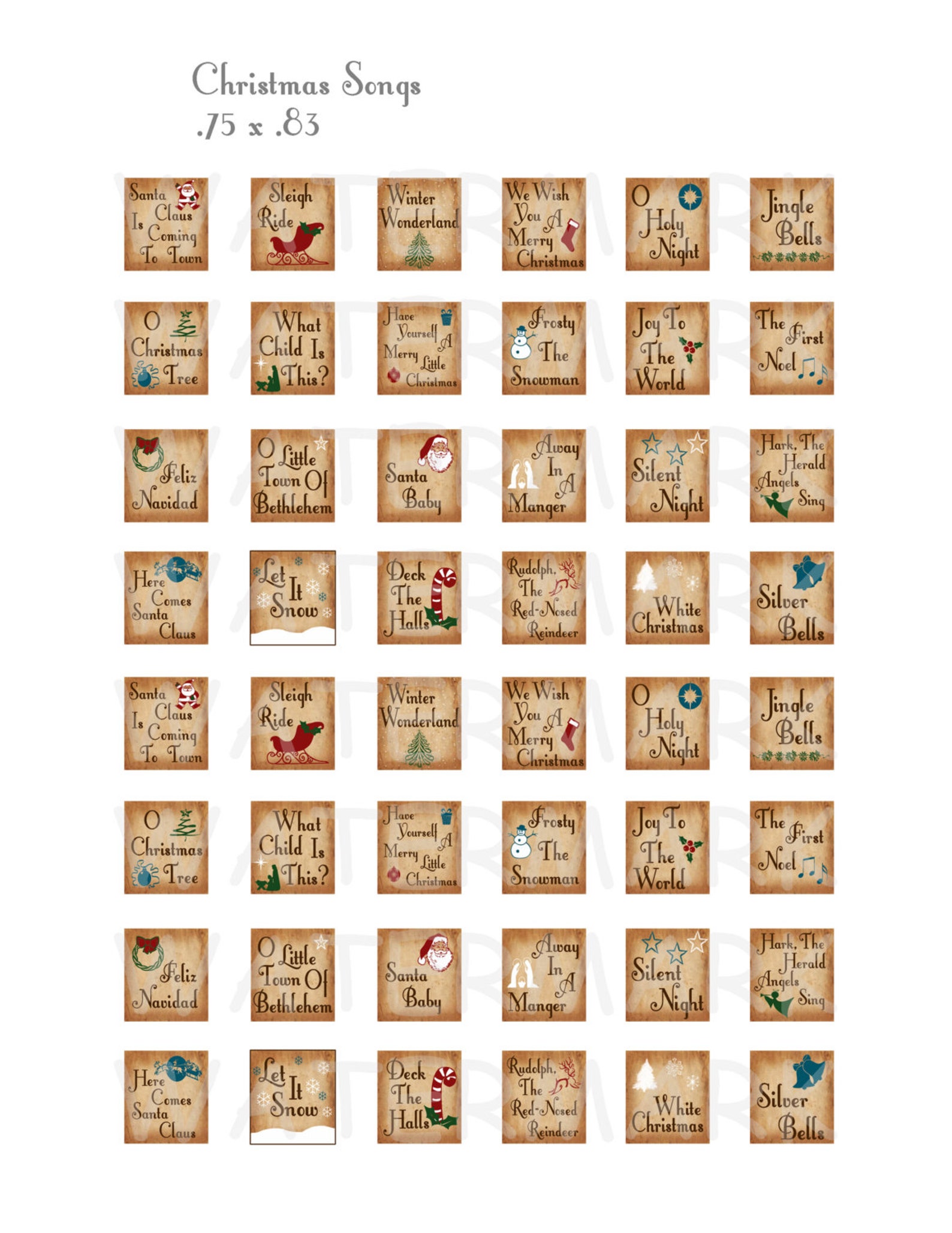 Christmas Songs - Digital Collage Sheet - .75 X .83 Scrabble Size ...