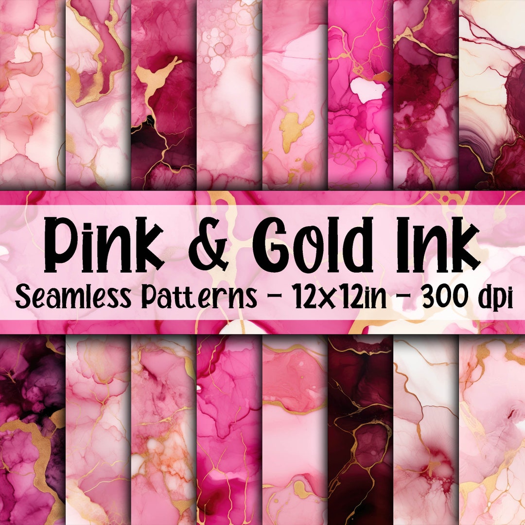 Pink and Gold Alcohol Ink SEAMLESS Patterns - Pink and Gold Digital ...