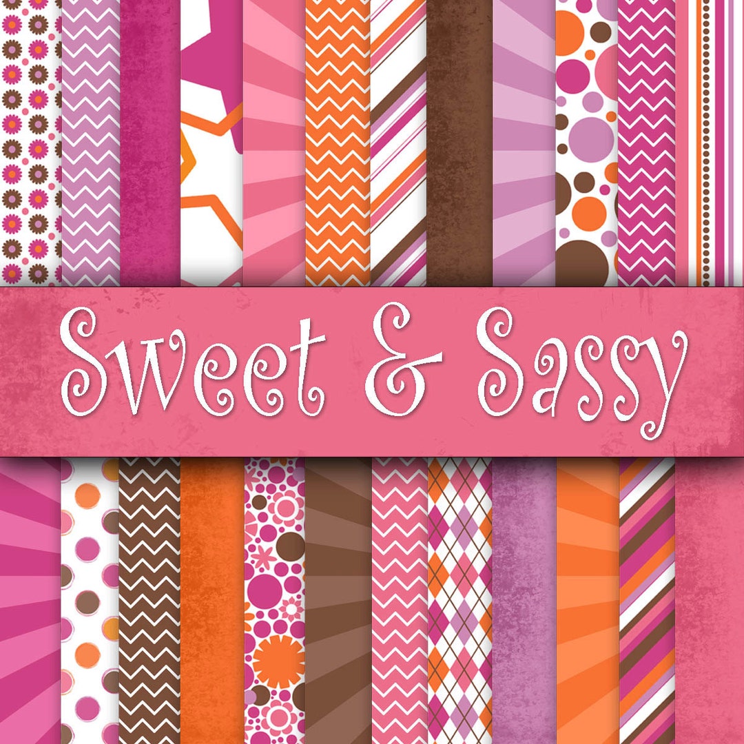 Sweet and Sassy Digital Paper Pack - Pink, Brown and Orange Colors - 24 ...