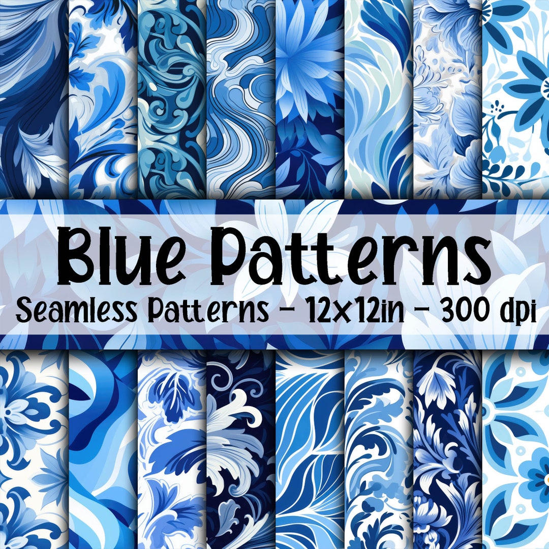 Blue SEAMLESS Patterns - Shades of Blue Digital Paper - 16 Designs ...