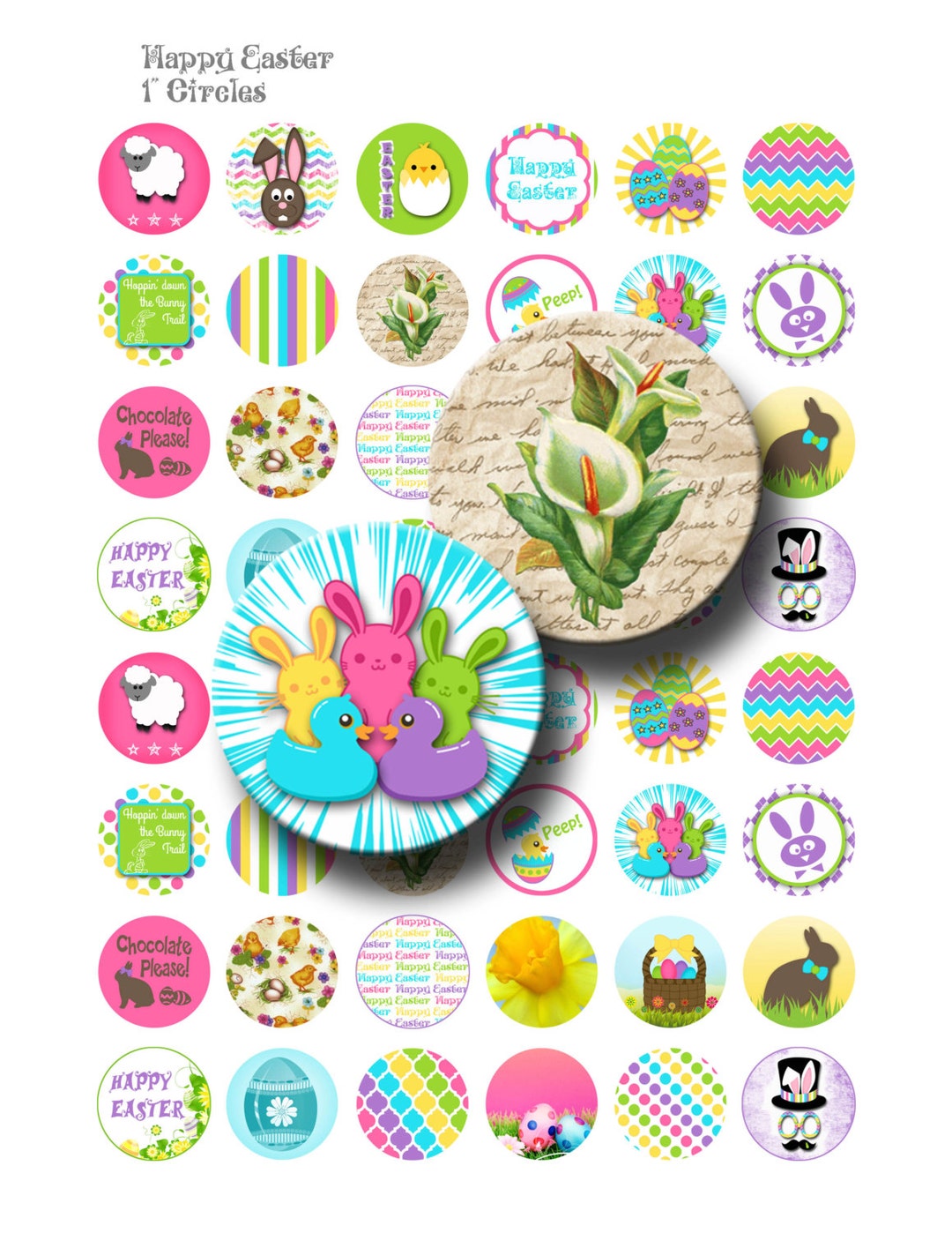 Happy Easter - Digital Collage Sheet - 1 Inch Round Circles - INSTANT ...