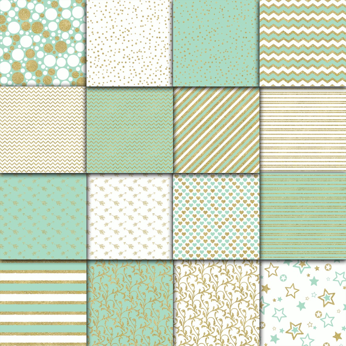 Mint and Gold Digital Paper Mint and Gold Glitter Textures | Etsy