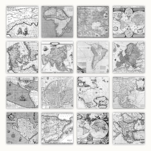 Old Vintage Maps Digital Paper - Black and White - Digital Paper Pack ...