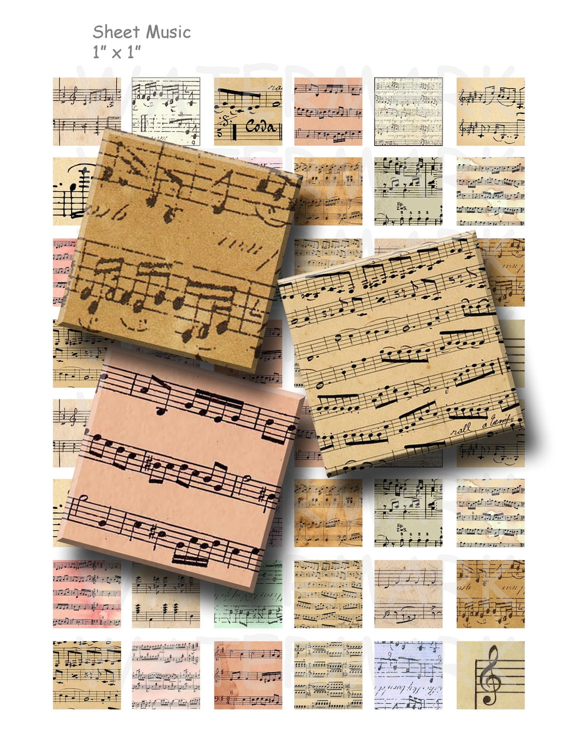 Sheet Music - Digital Collage Sheet - 1 Inch (1 X 1) - INSTANT DOWNLOAD ...