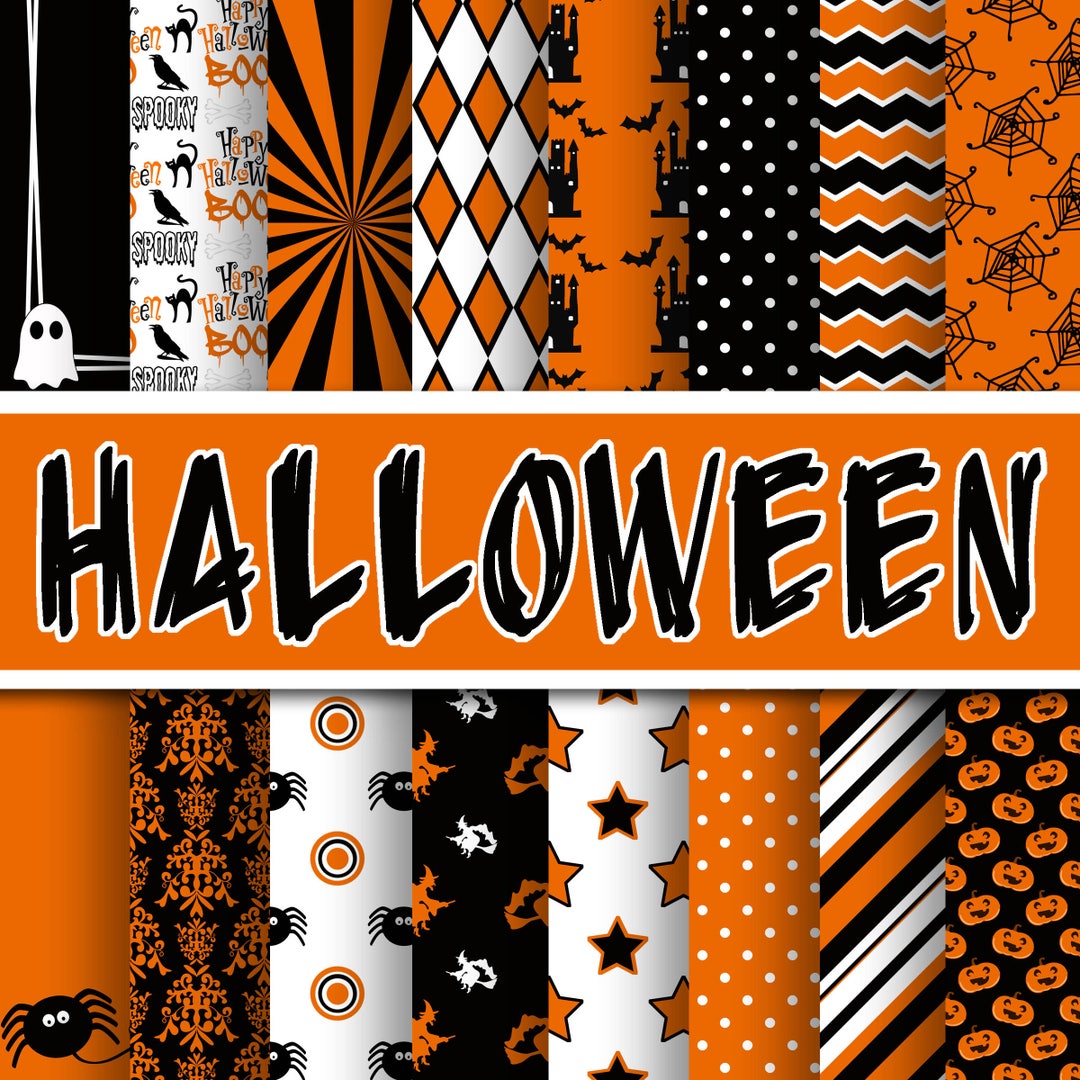 Halloween Digital Paper - Orange and Black Halloween Backgrounds - 16 ...