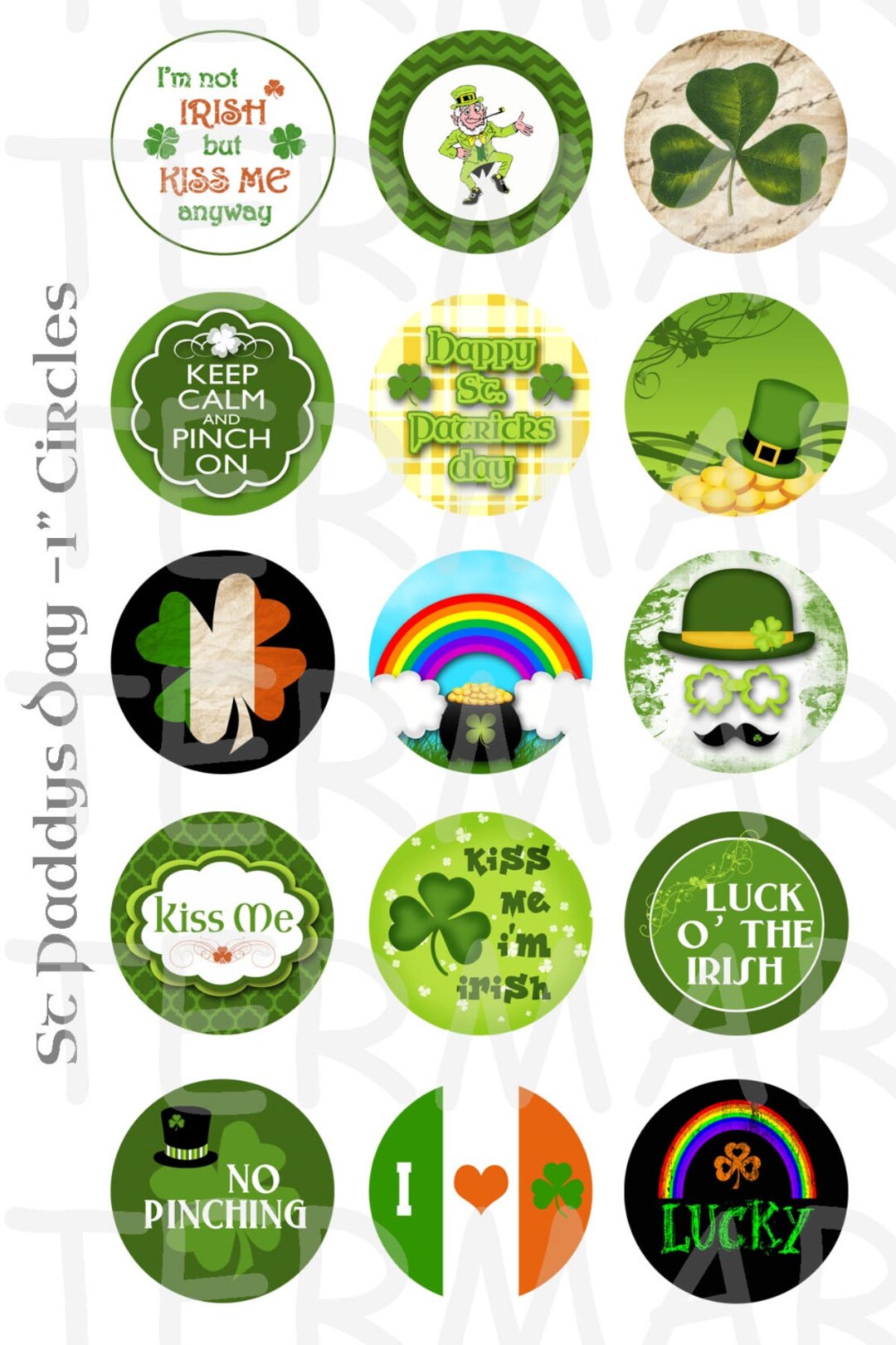 St Patricks Day - 4 X 6 Digital Collage Sheet - 1 Inch Round Circles ...