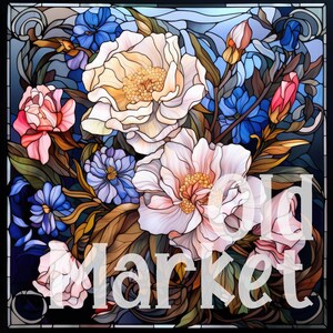 Stained Glass Flowers Digital Paper - Floral Stained Glass Backgrounds ...