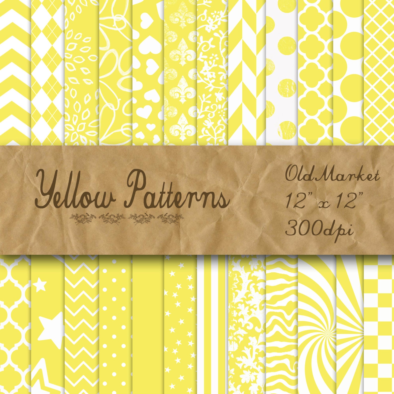 Yellow Patterns Digital Paper Yellow Patterned Backgrounds | Etsy