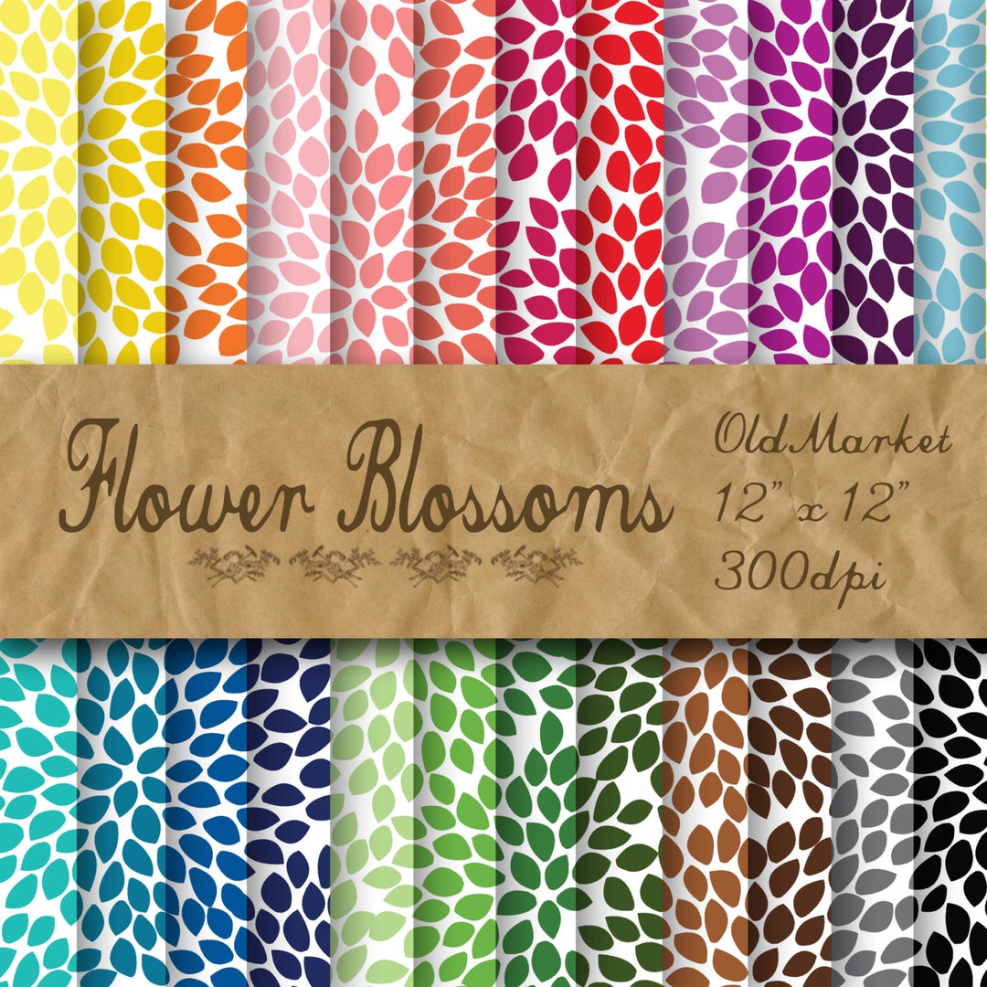 Flower Blossoms Digital Paper - Colorful Floral Backgrounds - 24 Colors ...